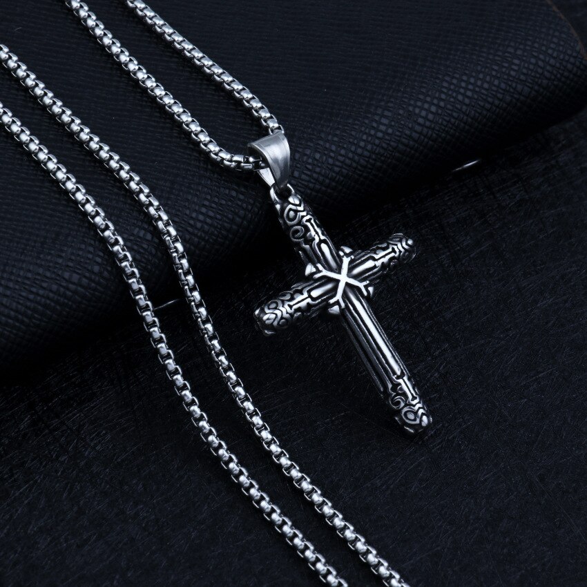 HNSP Punk Cross Pendant Chain Necklace For Men Mal... – Grandado