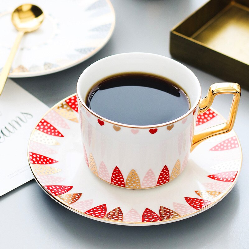 Simple couple coffee cup and dish set Cup Golden b... – Grandado