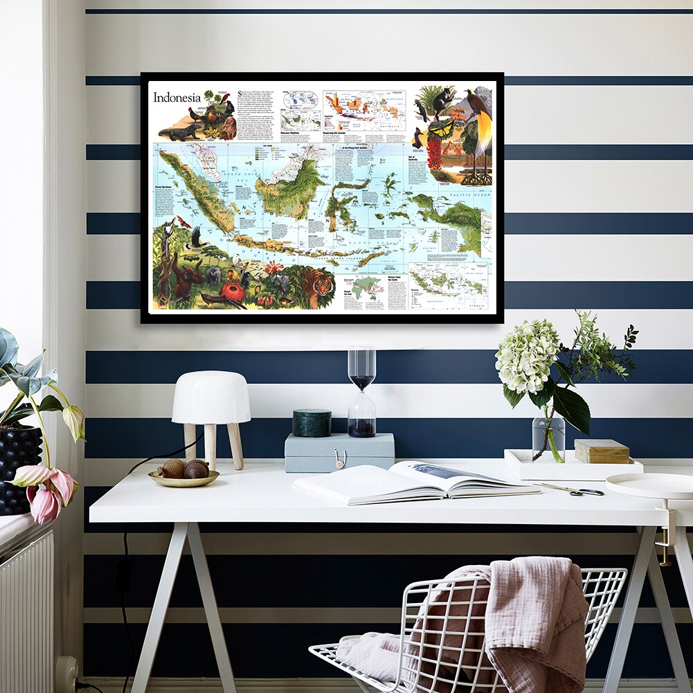 90*60cm Map of Indonesia Retro Wall Art Poster Can... – Grandado