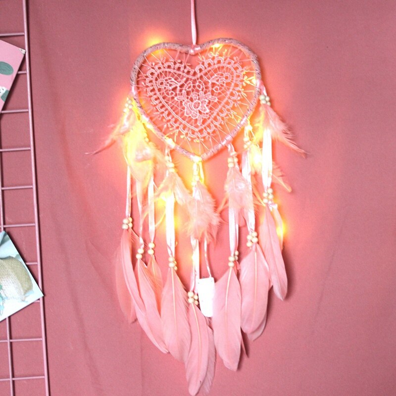 Romantic LED Dream Catcher with Feather Love Heart... – Grandado