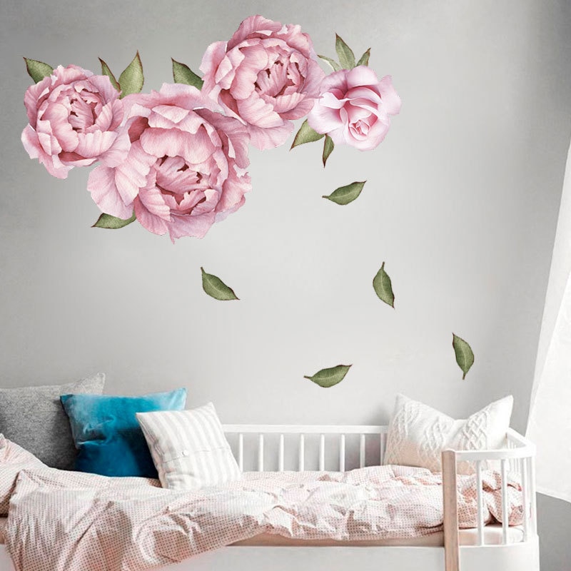 Peony Rose Flowers Wall Sticker Art Nursery Decals... – Grandado