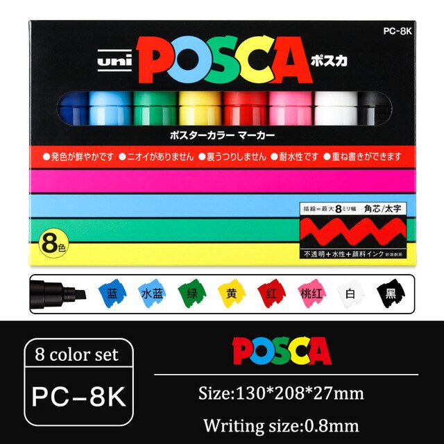 UNI POSCA PC-8K 8 color suit 8.0mm Marker POP Post... – Grandado