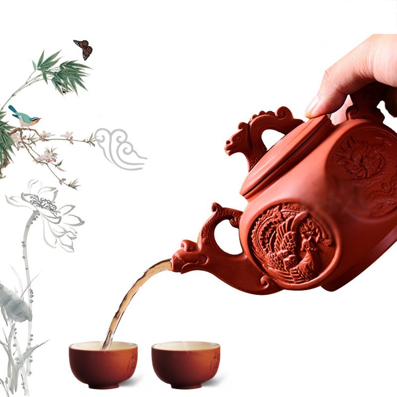 400ml purple clay teapot double-sided dragon and p... – Grandado