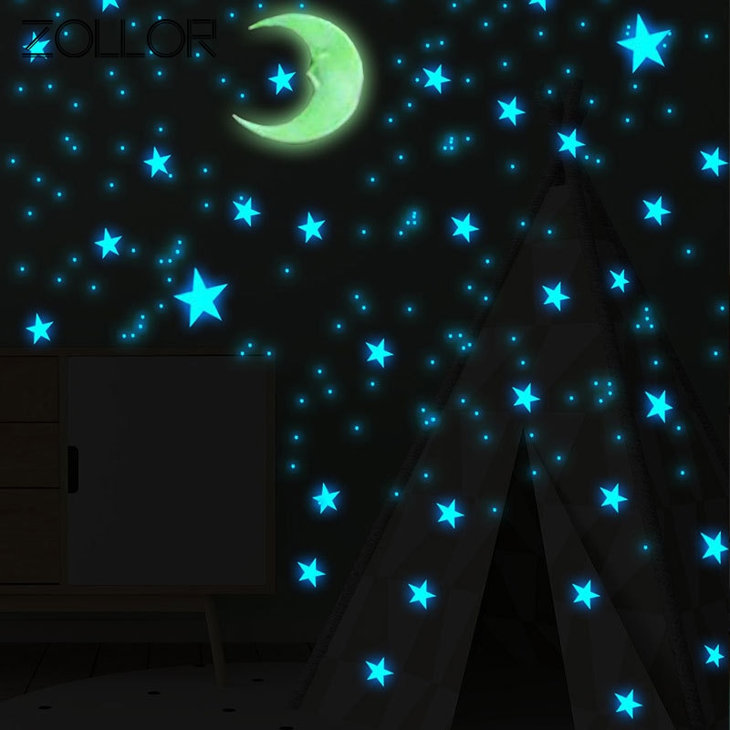 Tofok DIY Blue Stars Yellow Moon Luminous Wall Sti... – Grandado