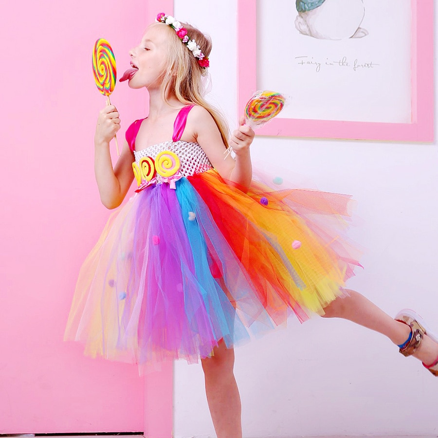 Candy Lollipop Girls Kids Tutu Dress Sweet Rainbow... – Vicedeal