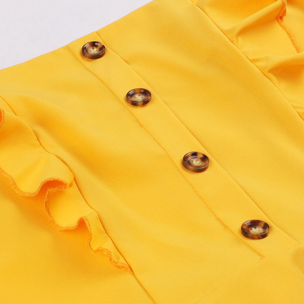 Yellow Square Collar Sleeveless Ruffles Women Vint... – Grandado