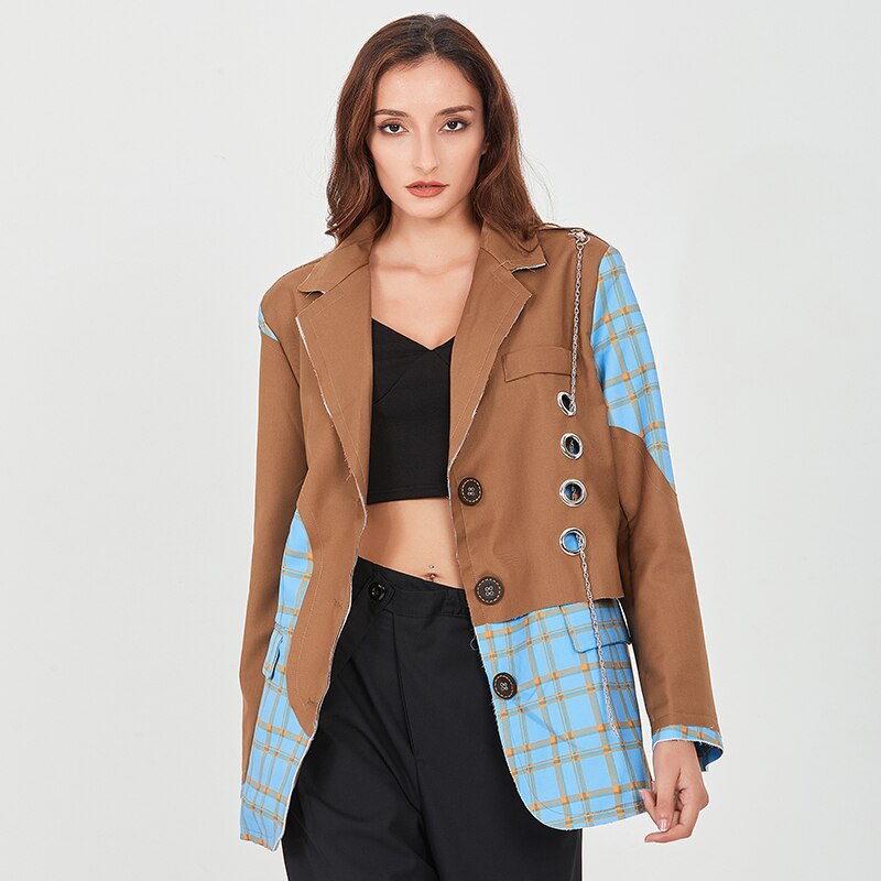 Twotwinstyle Patchwork Plaid Blazers Voor Vrouwen ... – Grandado