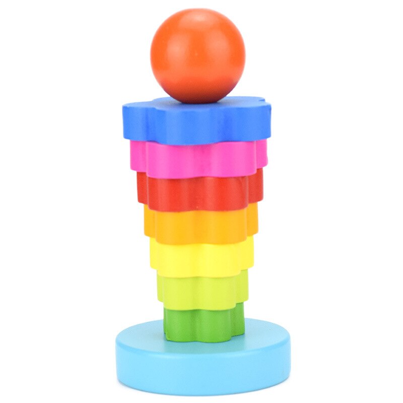 Rainbow Donut Stack Tower Wooden Block Toy Baby Ha... – Grandado