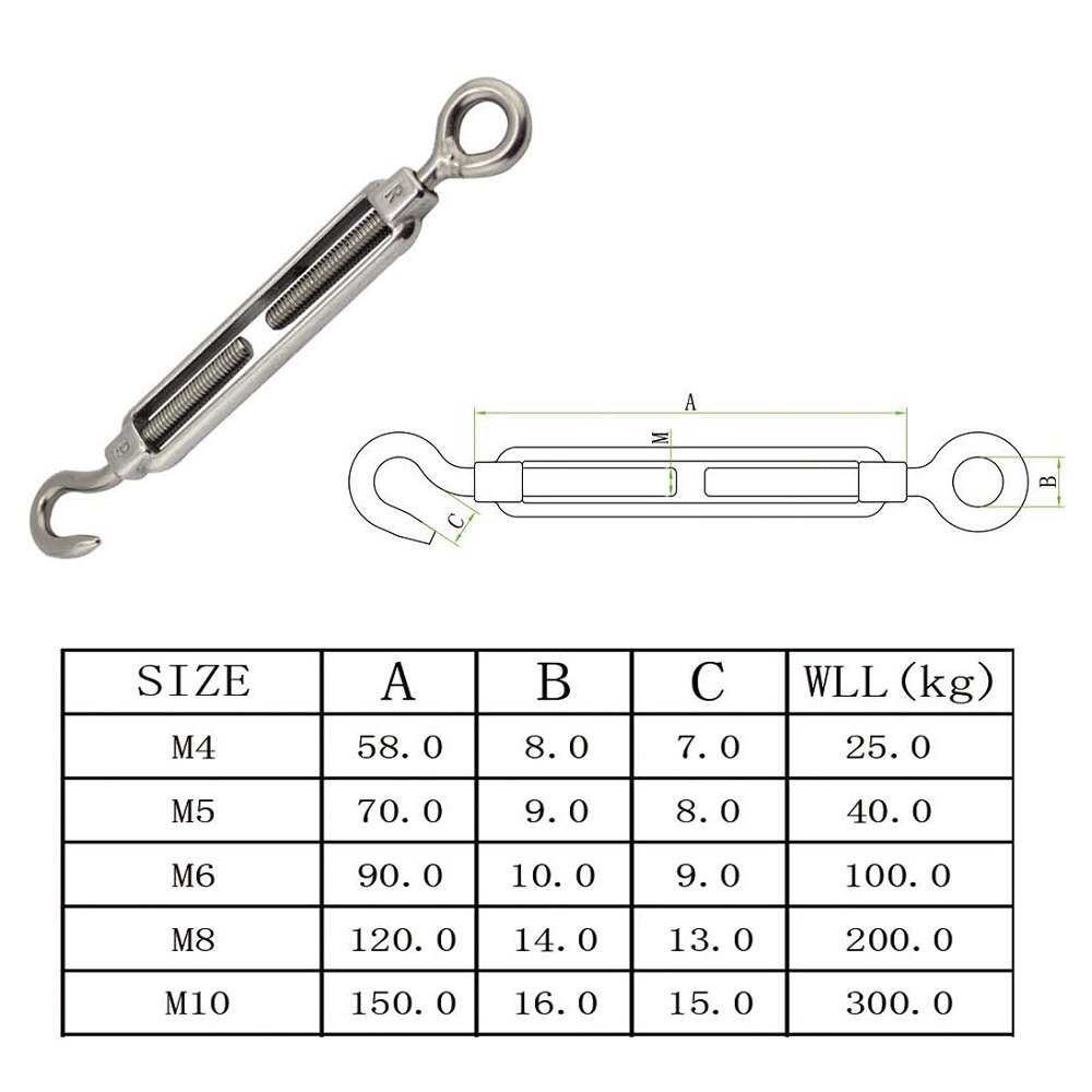 5PCS 304 Stainless Steel Turnbuckle Hook And Eye M... – Grandado