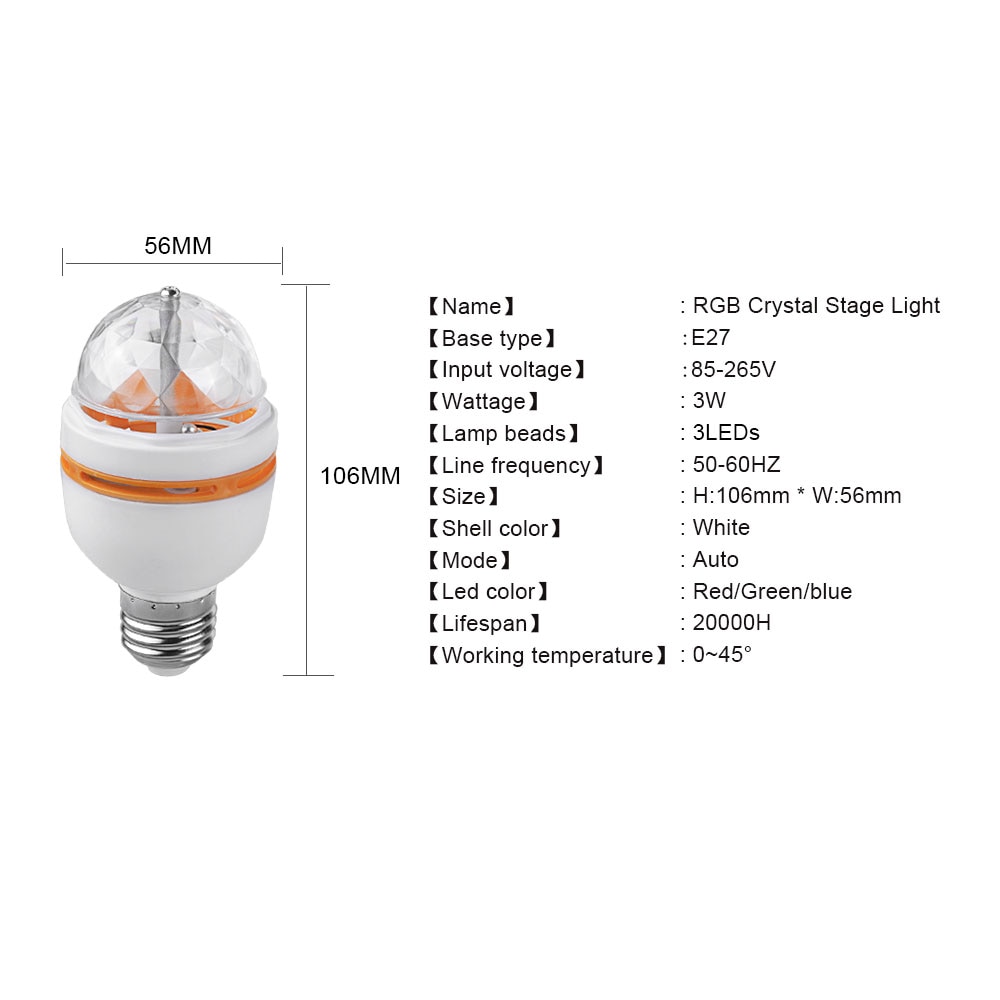 Auto Rotating RGB LED Lamp E27 3W 85-265V Crystal ... – Grandado