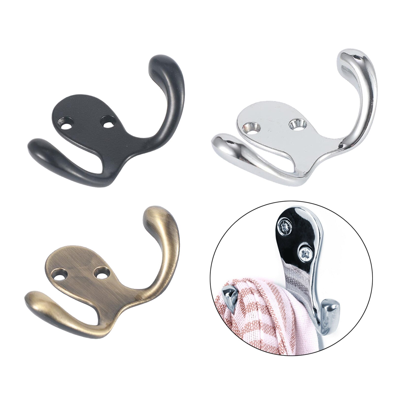 5Pcs Double Prong Coat Hooks Wall Mounted with Scr... – Grandado