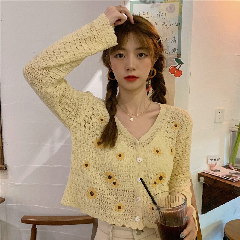 Korobov Korean Sweet Flower Embroidery Long Sleeve... – Grandado