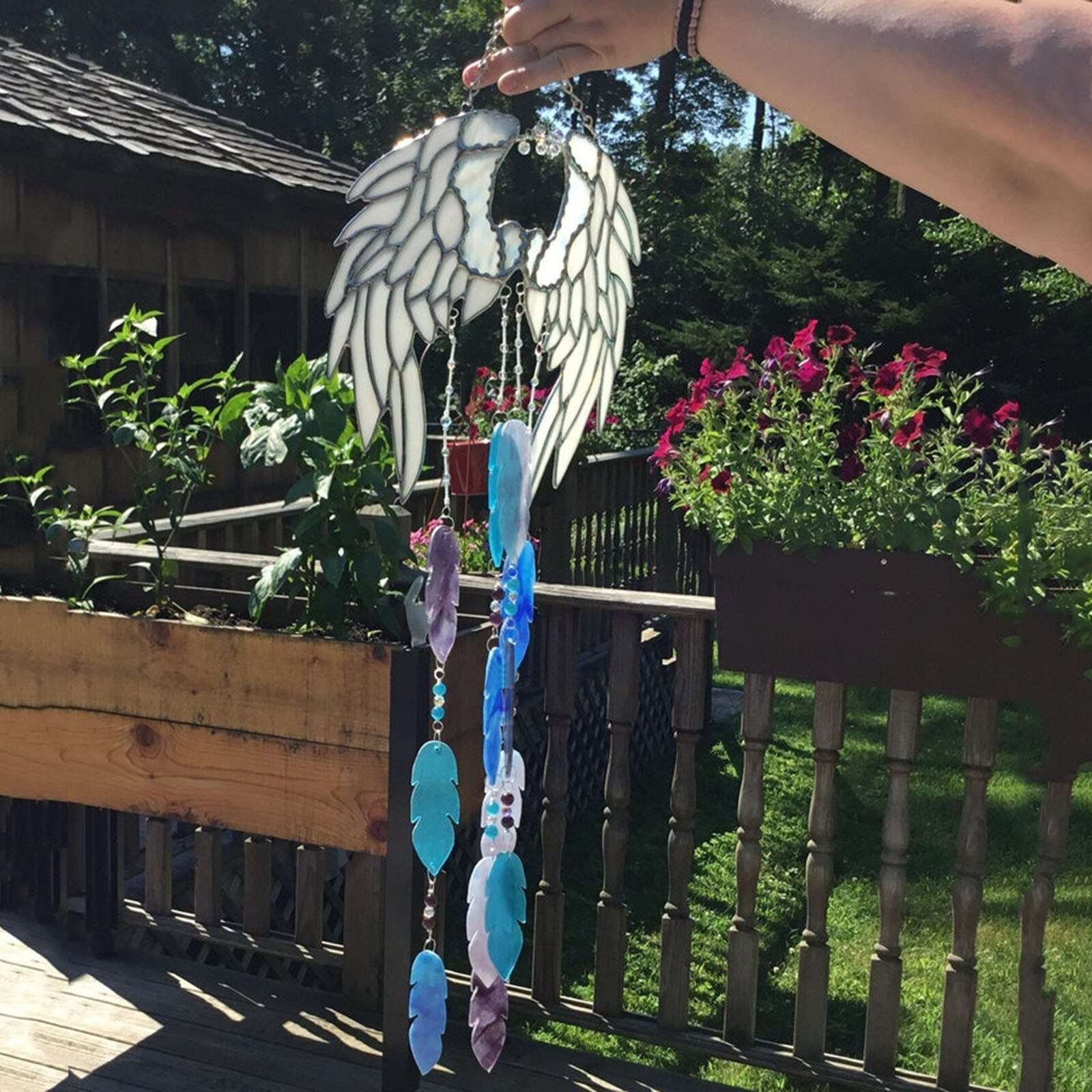 Little angel's feather wind chimes stained glass h... – Vicedeal