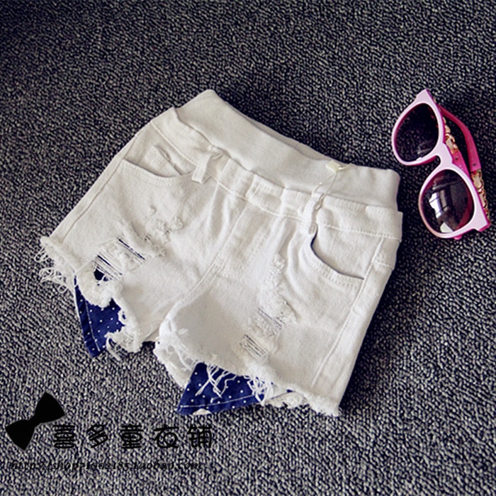 Girls Summer Clothing White Denim Shorts Holes Chi... – Vicedeal