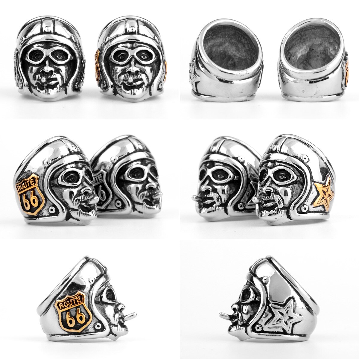 Route 66 Rider Motorcycle Gold Men Rings Punk Hip ... – Grandado