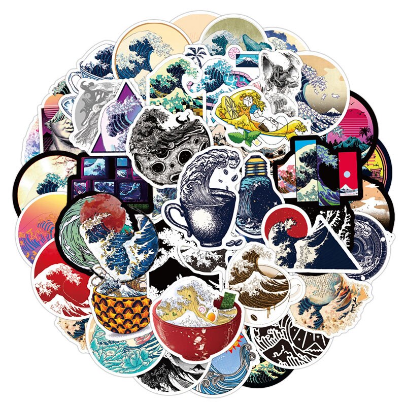 50pcs Vintage Sea Wave Doodle Sticker Decals Kids ... – Grandado