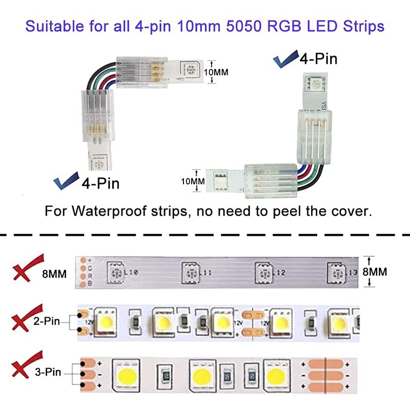 L Vorm 4-Pin Rgb Led Connectors 6 Packs 10Mm Breed... – Grandado