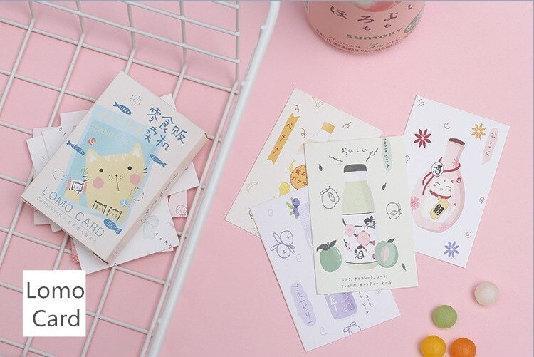 28 Sheets/Set Cute Cat and Snack Lomo Card Mini Pa... – Grandado