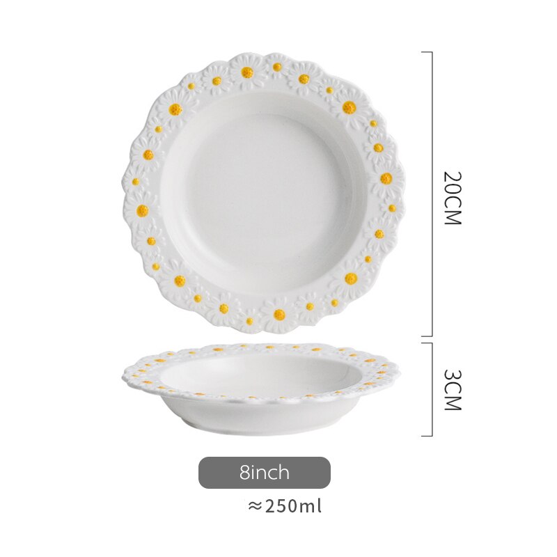 Embossed Daisy Ceramic Dinner Plate Food Dishes So... – Vicedeal
