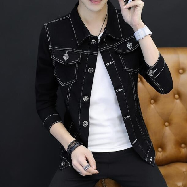 #3405 Spring Autumn Black Denim Jacket For Men Sli... – Grandado