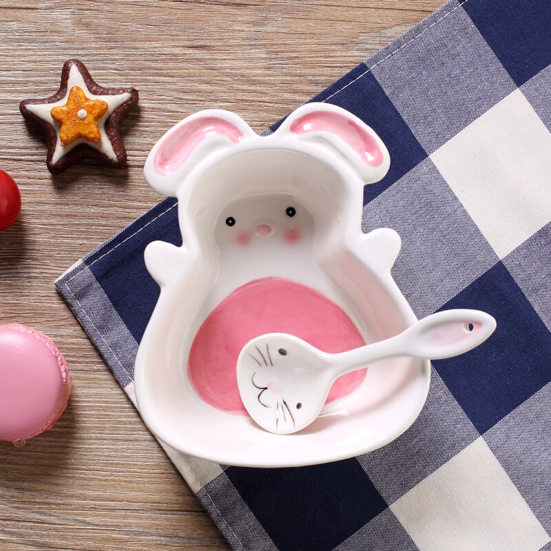 Cute Cartoon Rabbit Carrot Degree Ceramic Bowl for... – Grandado