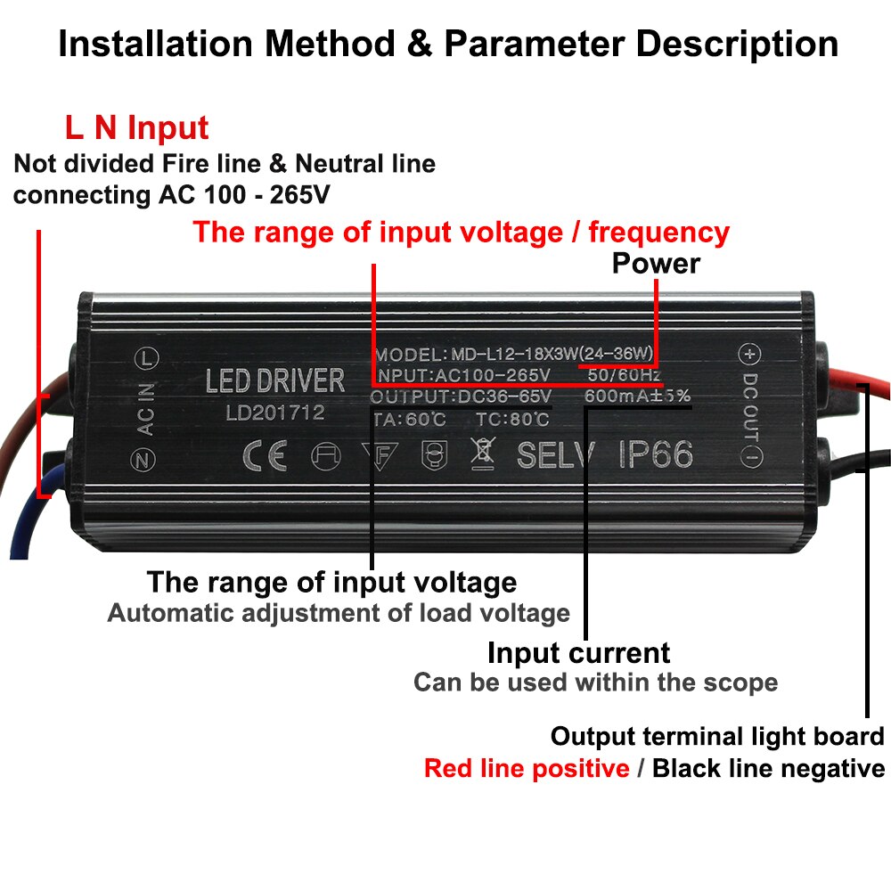 aluminium IP66 ( 12-18 ) X 3W doprowadziło kierowc... – Grandado