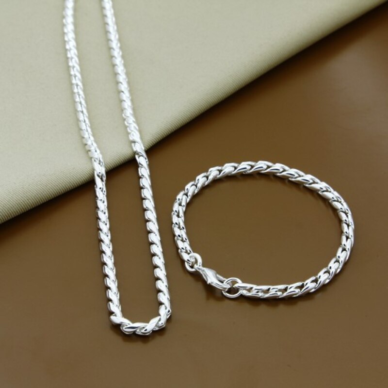 925 Silver Necklace Bracelet Silver Jewelry Set Wo... – Vicedeal