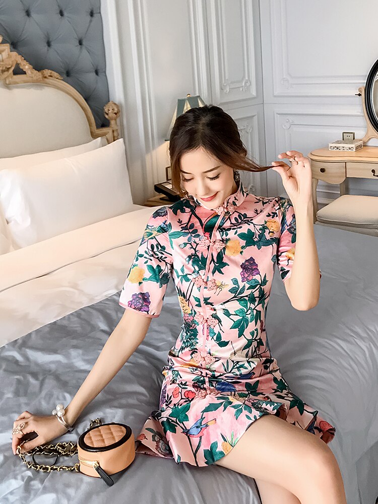 summer floral print silk Cheongsam women qipao mer... – Grandado
