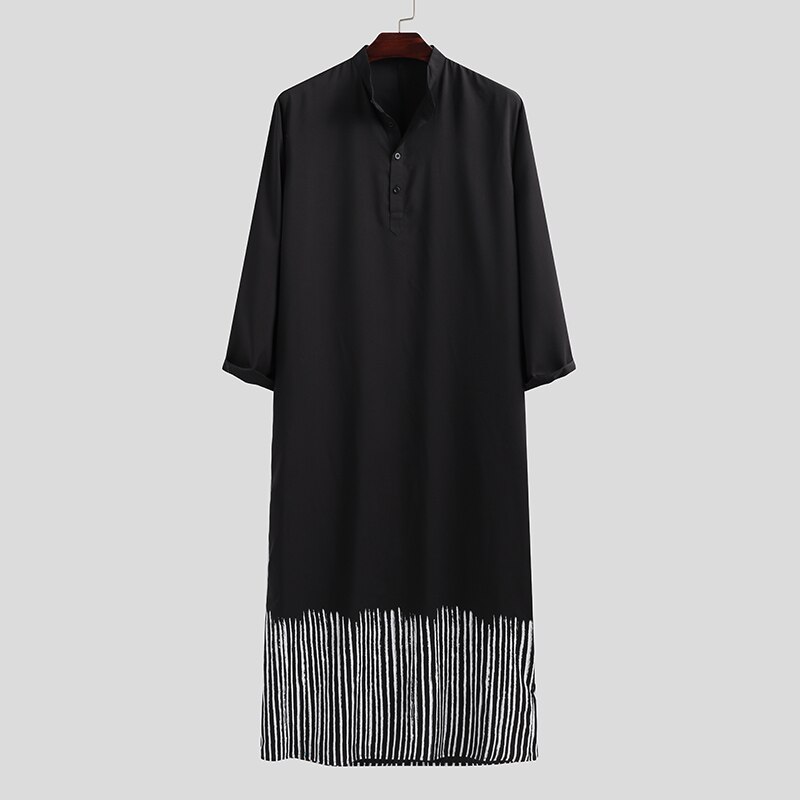 INCERUN Men Muslim Jubba Thobe Striped Printed V N... – Vicedeal