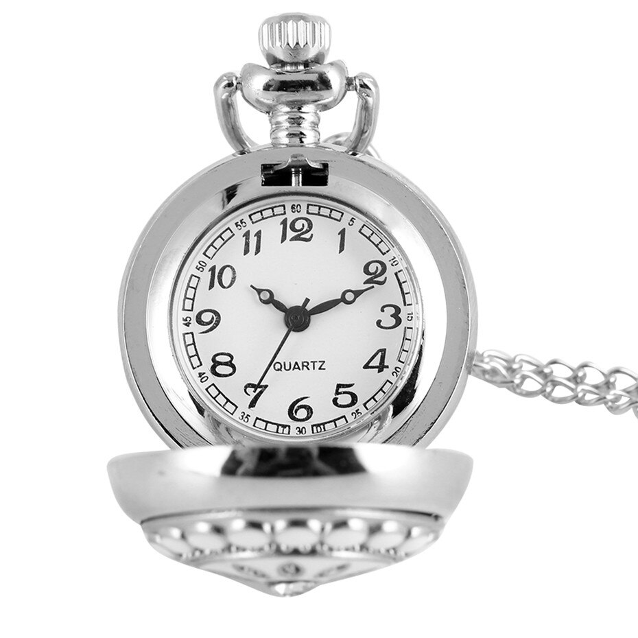 Silver Flower Quartz Pocket Watch Necklace Pendant... – Grandado