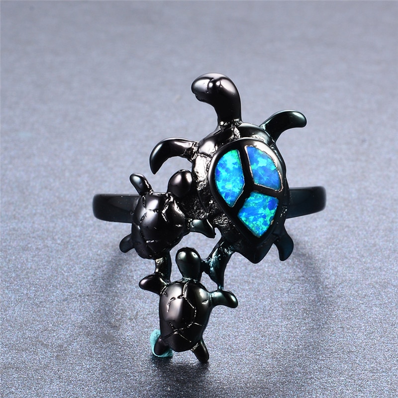 Unique Style Blue Fire Opal Turtle Ring Vintage 14... – Grandado