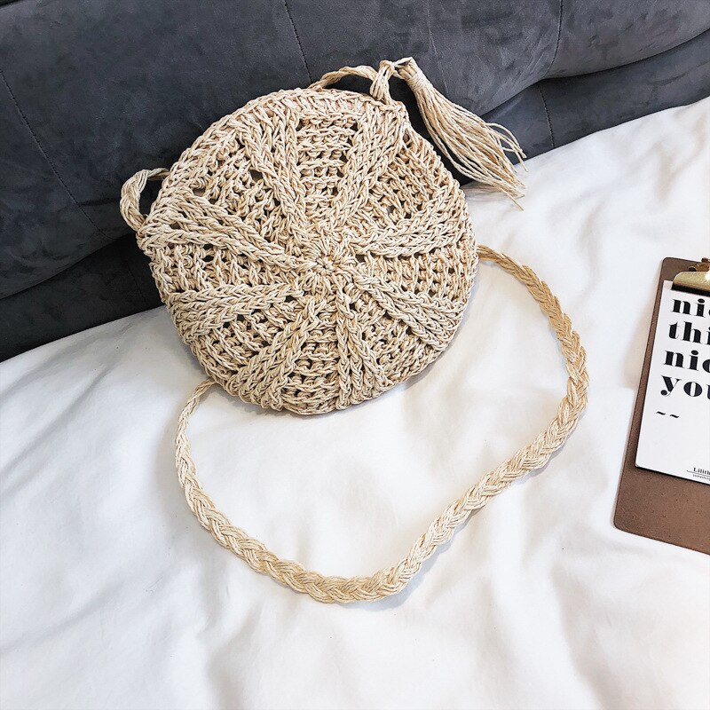Round Straw Bag Handmade Rattan Woven Vintage Retr... – Grandado