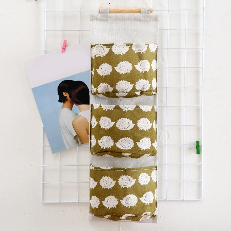 Wall Mounted Storage Bag with 3 Pockets Linen Fabr... – Vicedeal