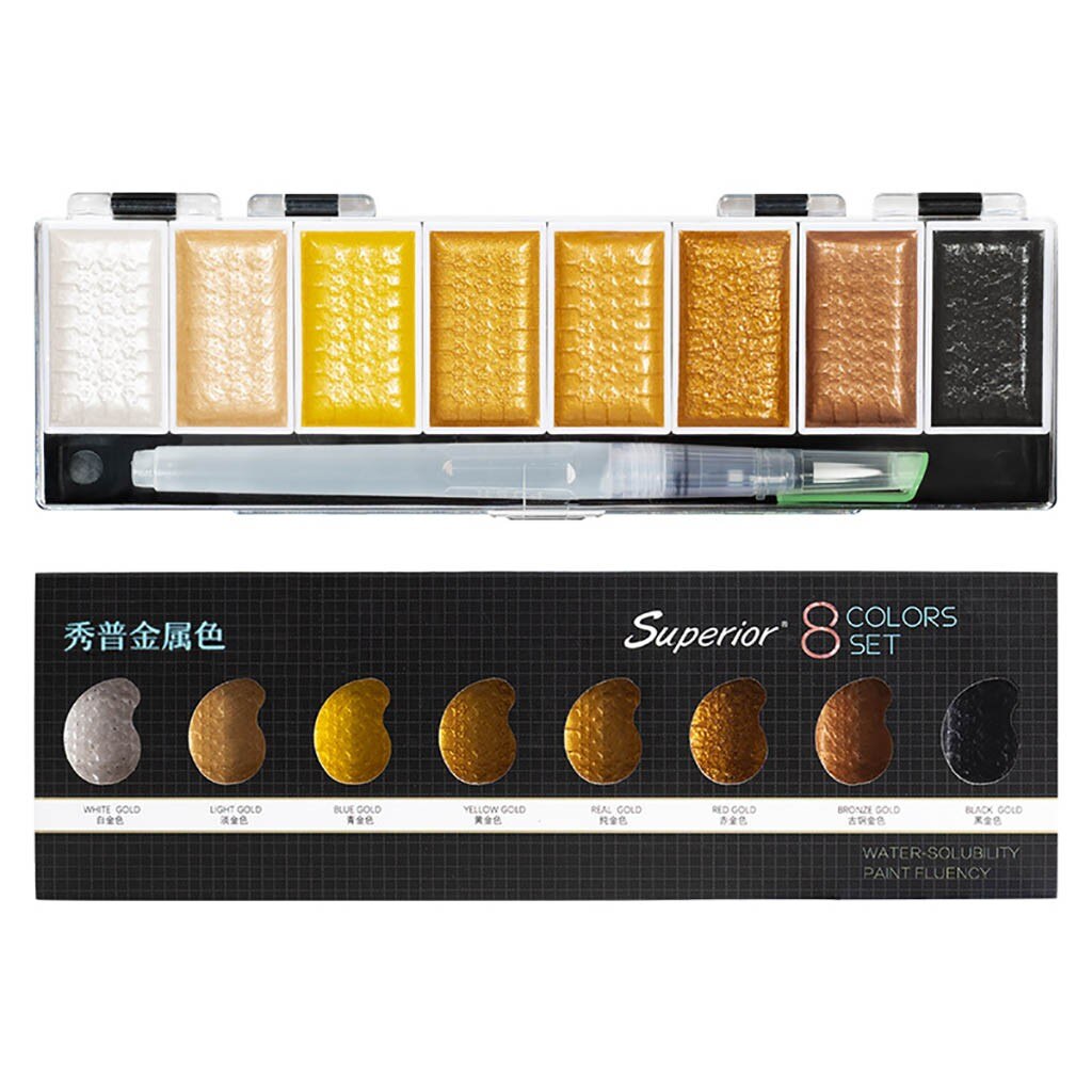 5/8 Colors Metallic Watercolor Set Gold Pigment Pa... – Vicedeal