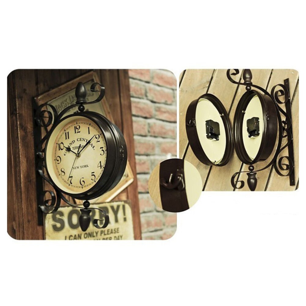 Vintage Double Sided Wall Clock Iron Silent Quiet ... – Grandado