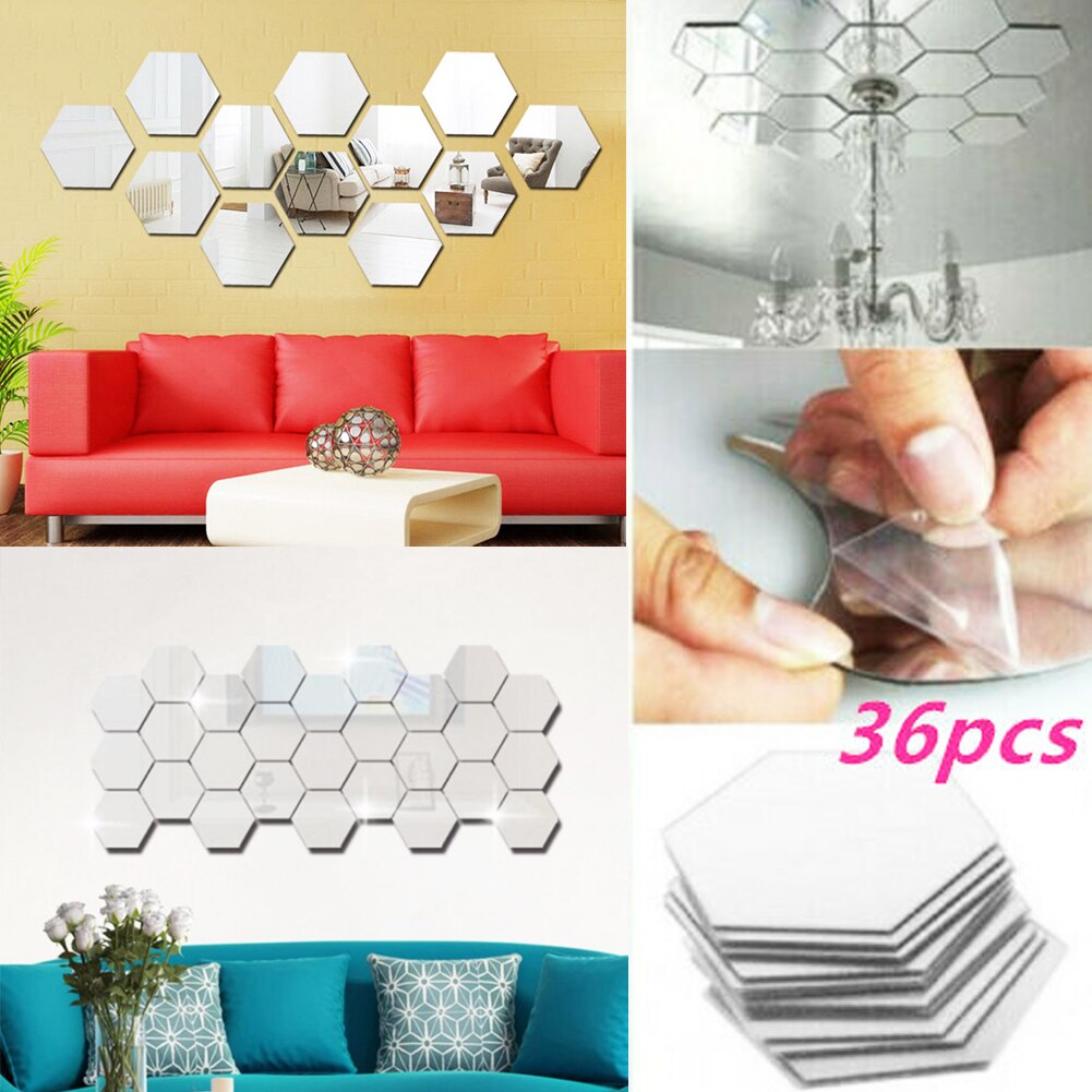 36X Acrylic Mirror Effect Tile Wall Sticker Room D... – Vicedeal