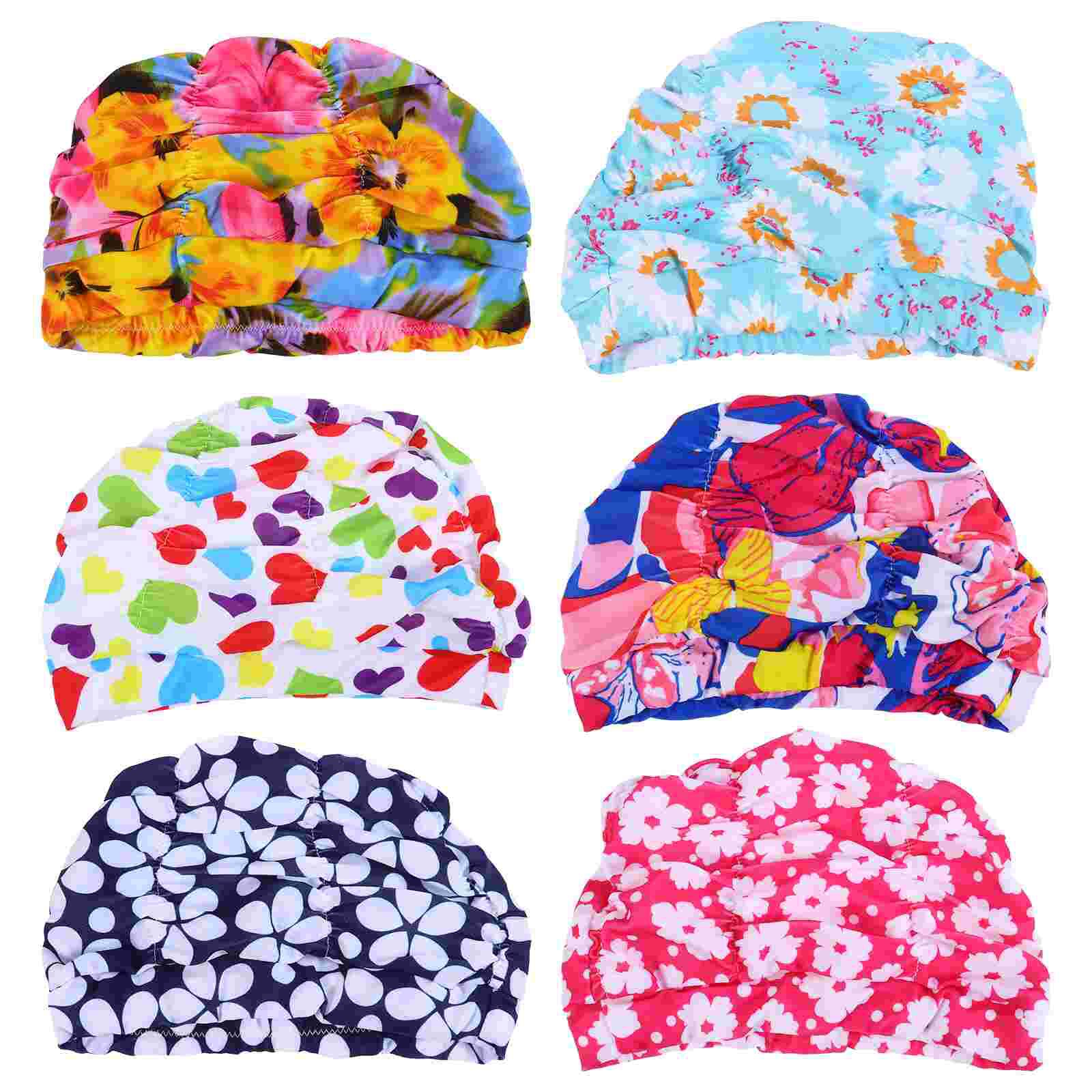6pcs Flower Pattern Swimming Caps Adults Swim Caps... – Grandado