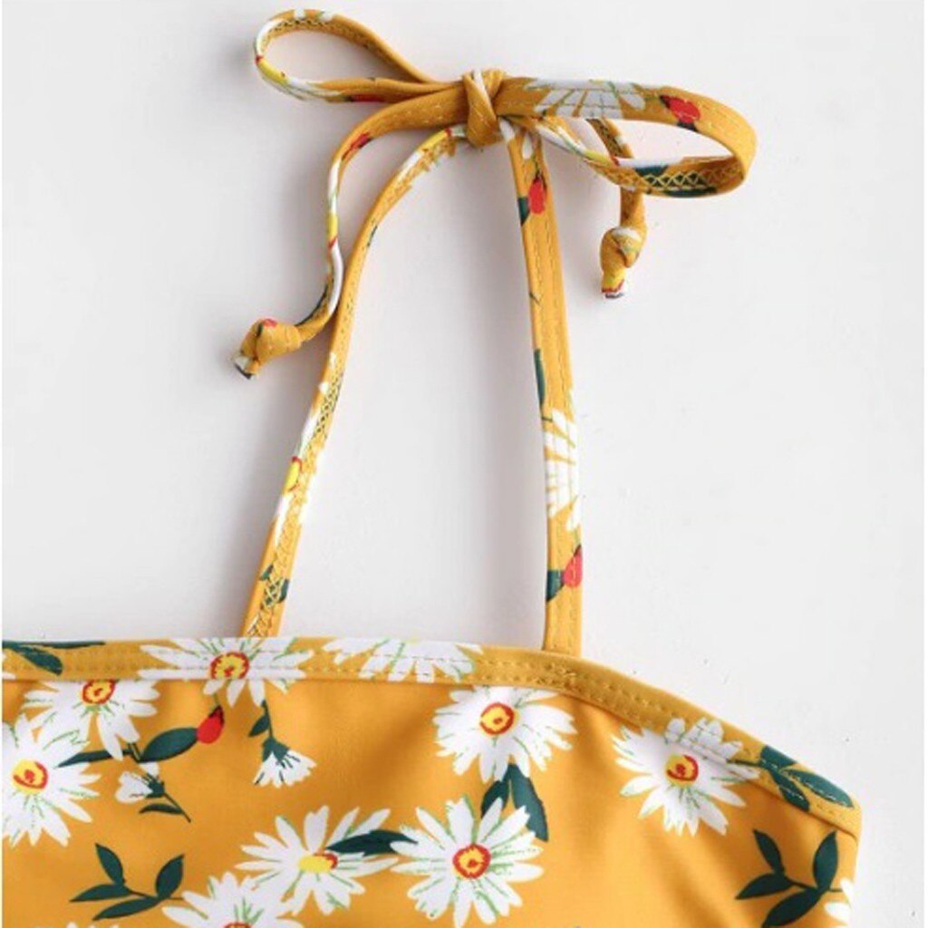 Yellow Print Bikini Set Women Swimsuit Bandage Bra... – Vicedeal