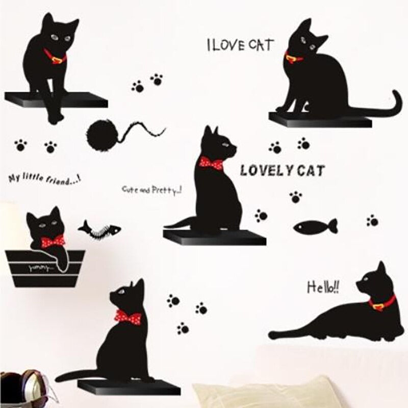 Muursticker Behang Dier Cartoon Zwarte Kat Familie... – Vicedeal
