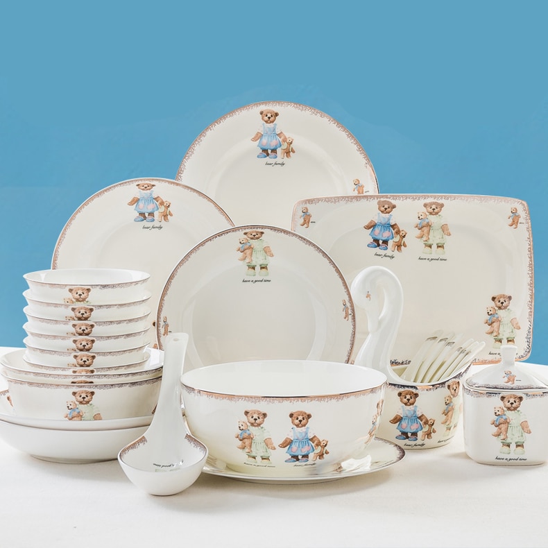 25pcs set, real bone china dinnerware set, cute be... – Vicedeal