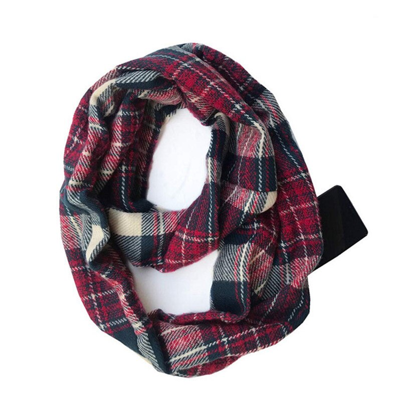 winter Knitting Plaid warm Travel Infinity scarf w... – Grandado