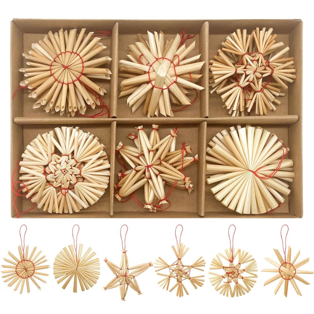 24pcs hand-woven wheat straw straw star Christmas ... – Grandado