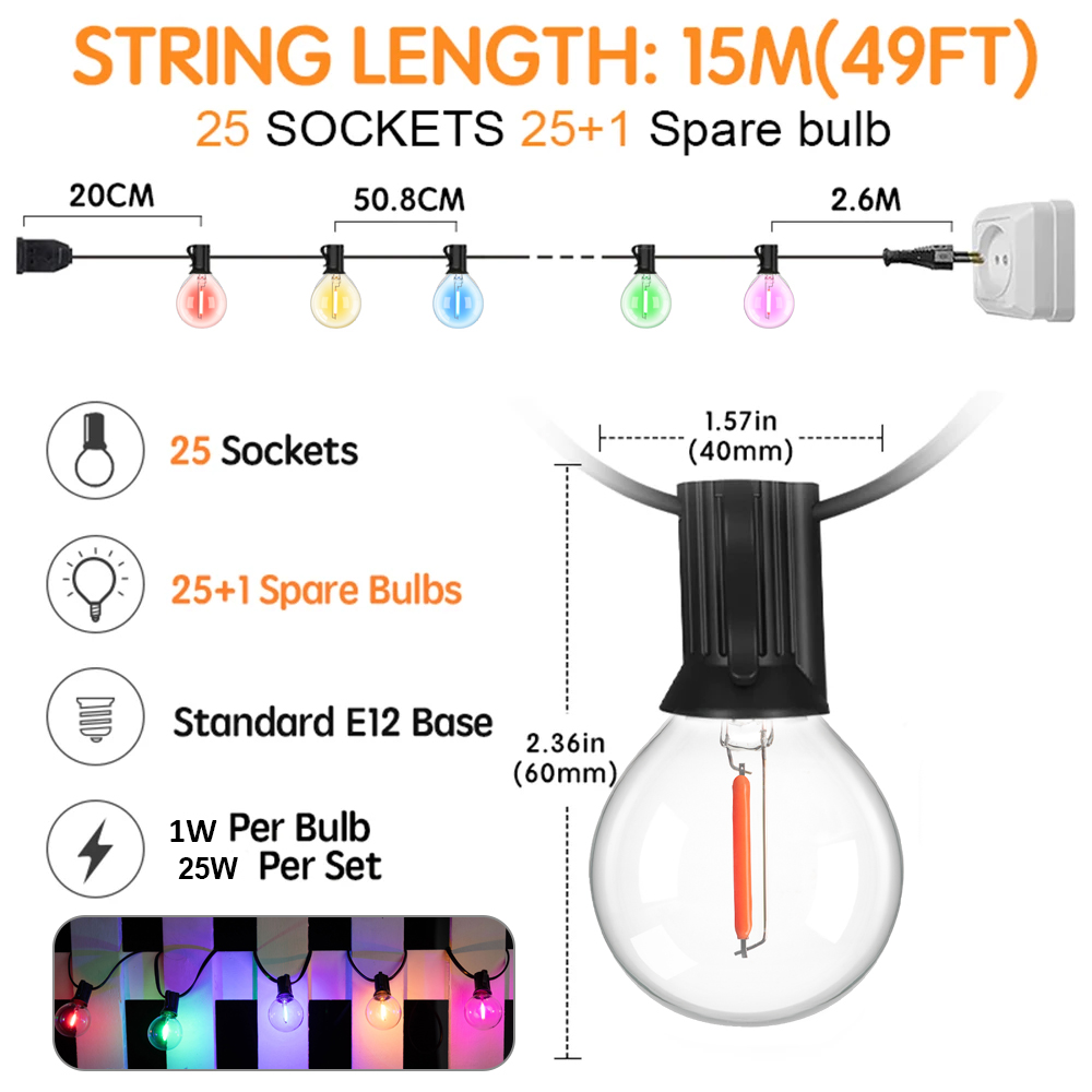 Colorful G40 Led Bulbs String Light EU 220V US 110... – Vicedeal