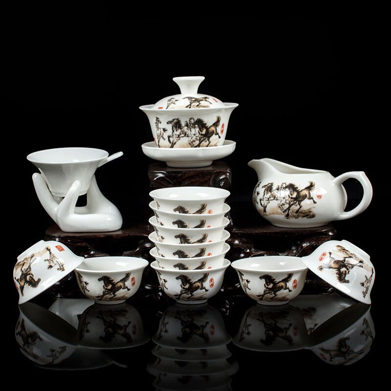 Bone China Ceramic Kung Fu Tea Set Relief Dragon P... – Grandado