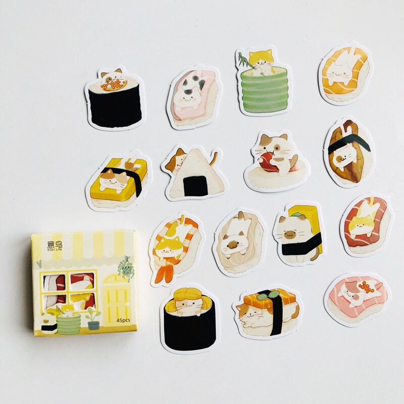 45 pcs /Pack Kawaii Cat Love Sushi Food Paper Deco... – Vicedeal
