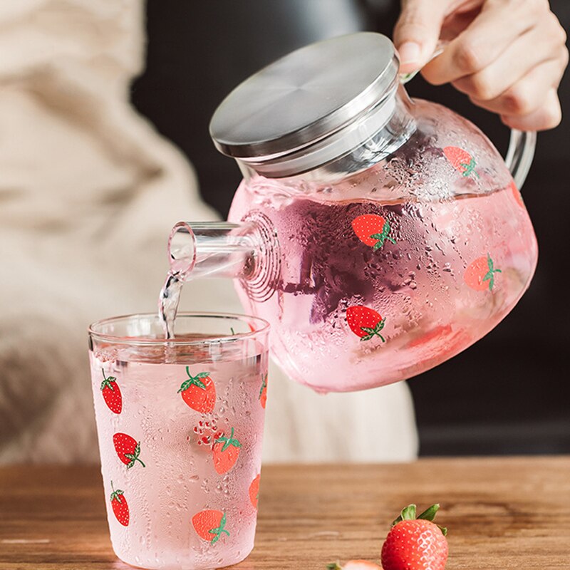 Kawaii Strawberry Glass Cold Water Pot Large Capac... – Grandado