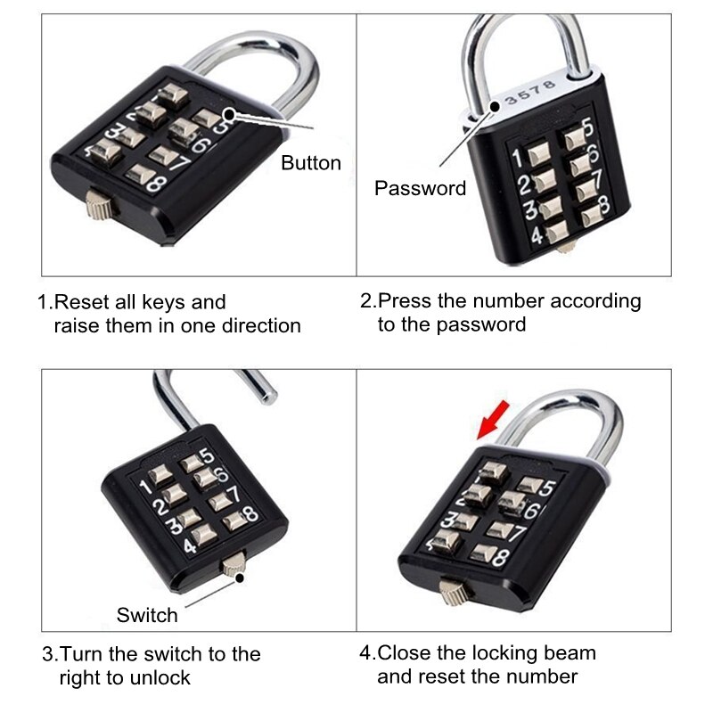 8 Digits Password Code Combination Padlock Zinc Al... – Grandado