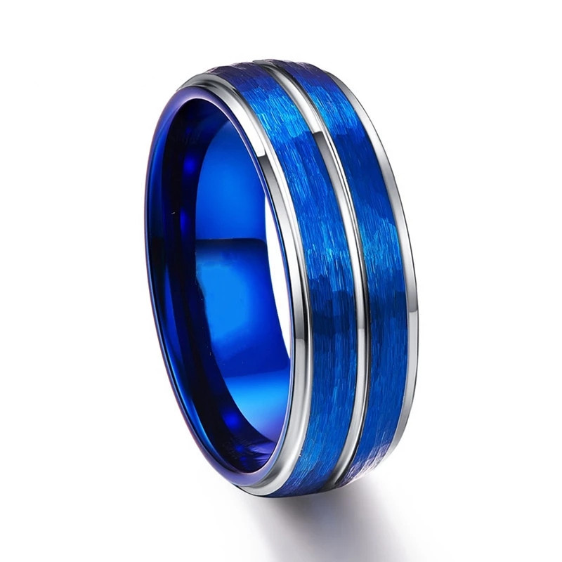 8mm Männer Ringe Edelstahl Ring Blau Rillen Gebürs... – Grandado