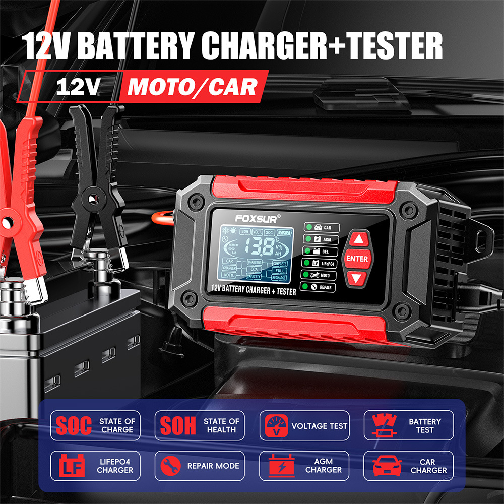 FOXSUR 2in1 Car Battery Charger Tester 12Volt/24V ... – Grandado