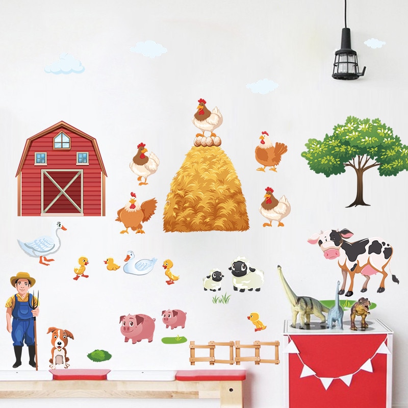 Cartoon Farm Animals Wall Stickers For Living Room... – Grandado